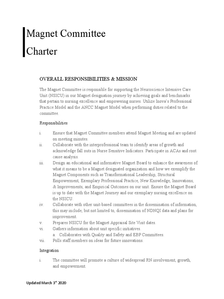 Magnet Committee Charter | PDF | Empowerment | Nursing