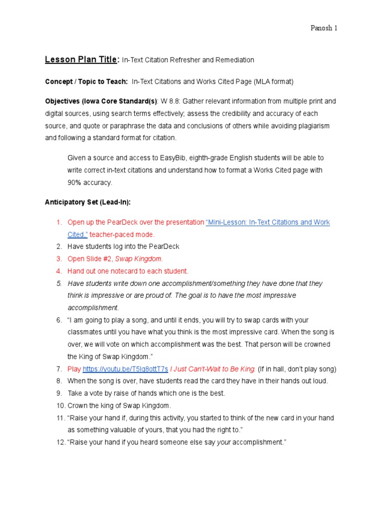 In-Text Citation Refresher and Remediation Lesson Plan 2021 | PDF ...