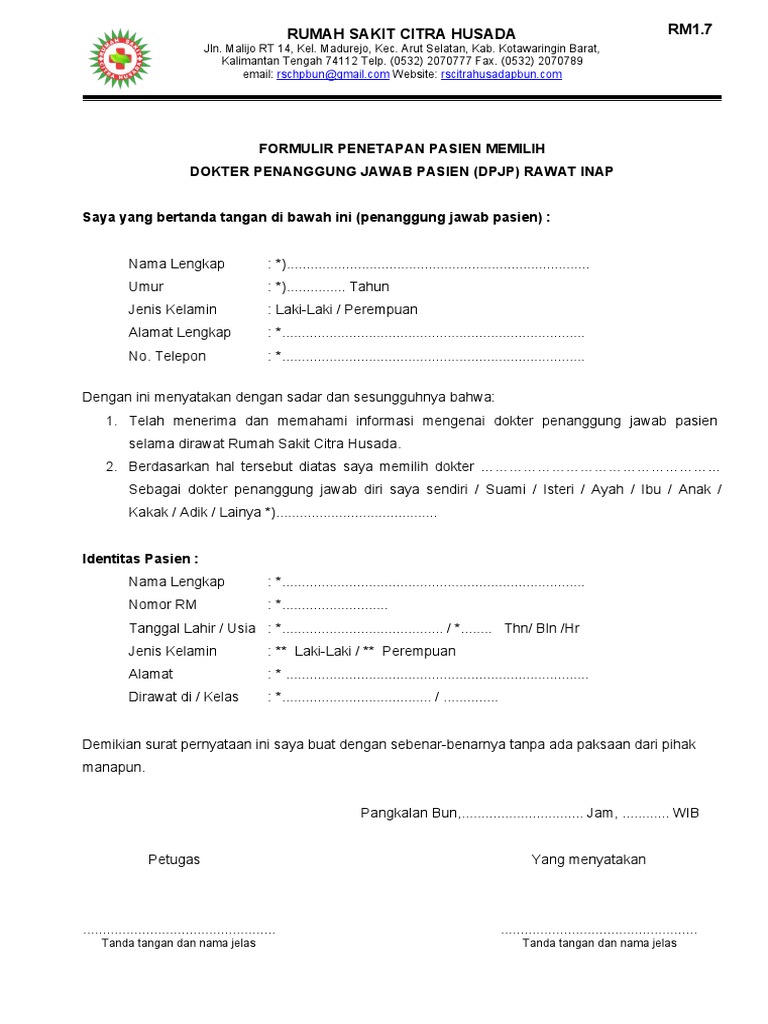 Rm1.7 Formulir Penetapan Pasien Memilih DPJP | PDF