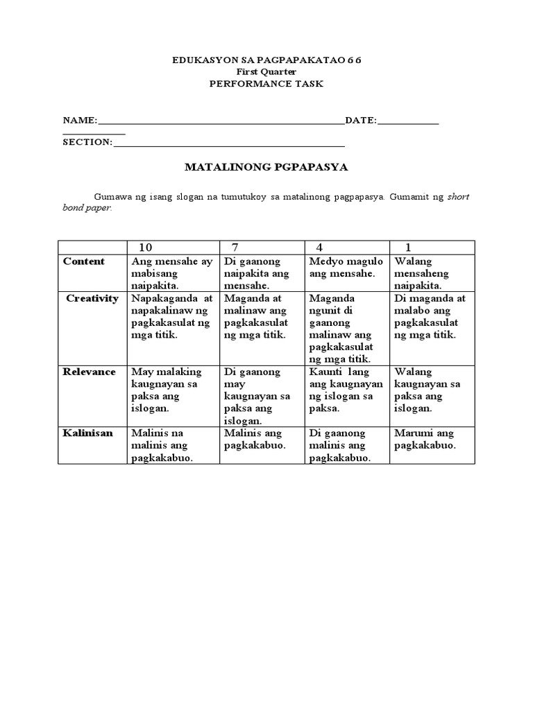 Esp 6 Performance Task Q1 | PDF