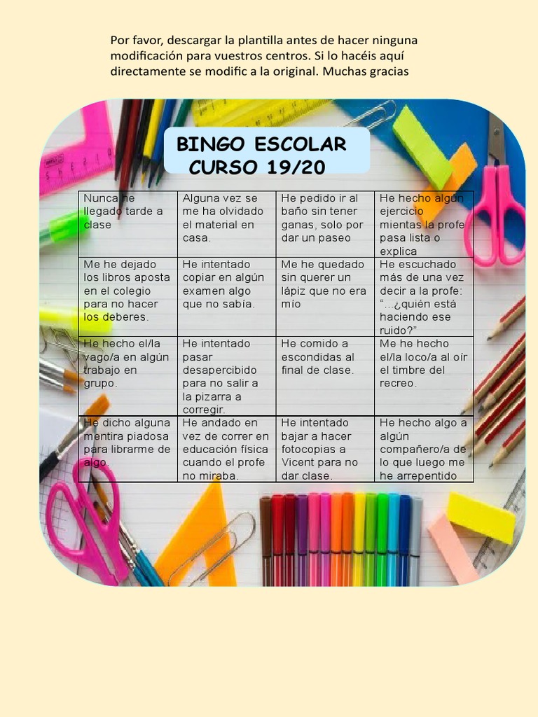 Bingo Escolar: Actividades y Plantillas | PDF