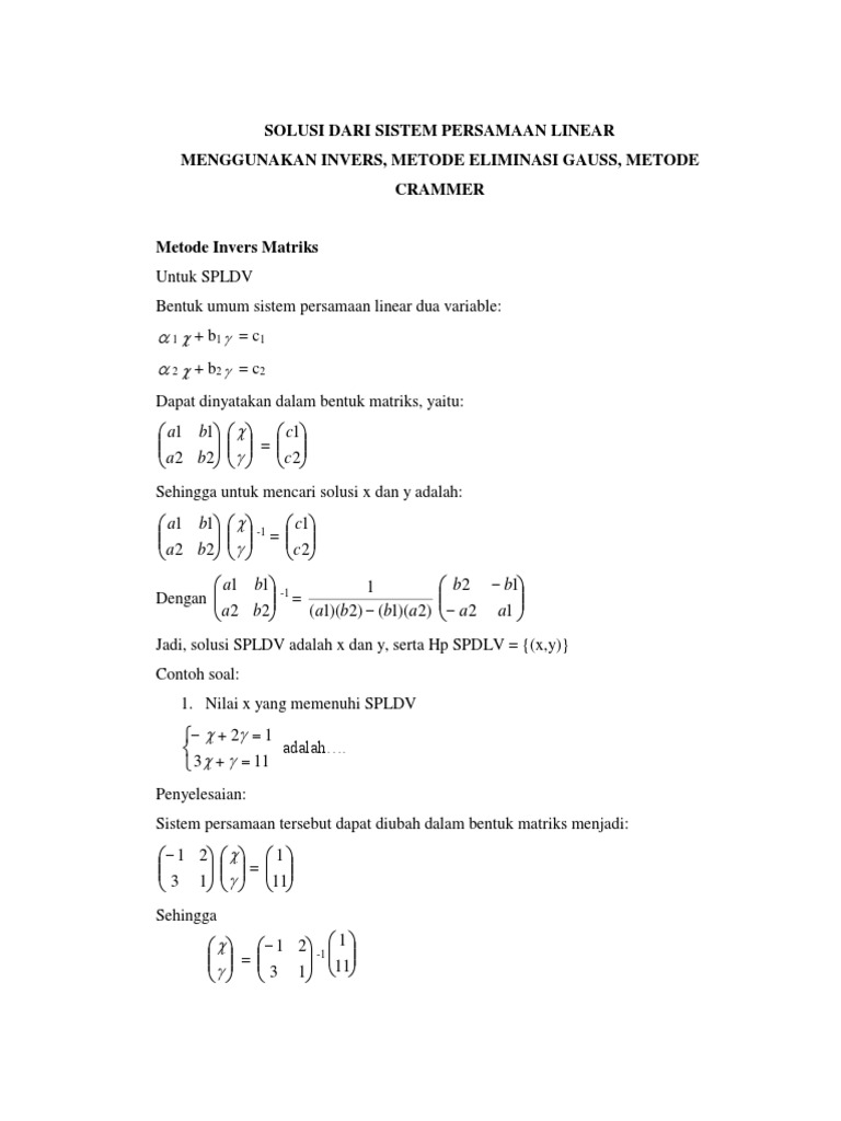 Solusi Dari Sistem Persamaan Linear Menggunakan Matriks | PDF