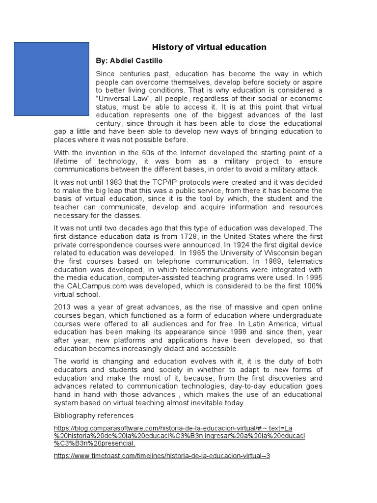 History of Virtual Education | PDF | Educational Technology ...
