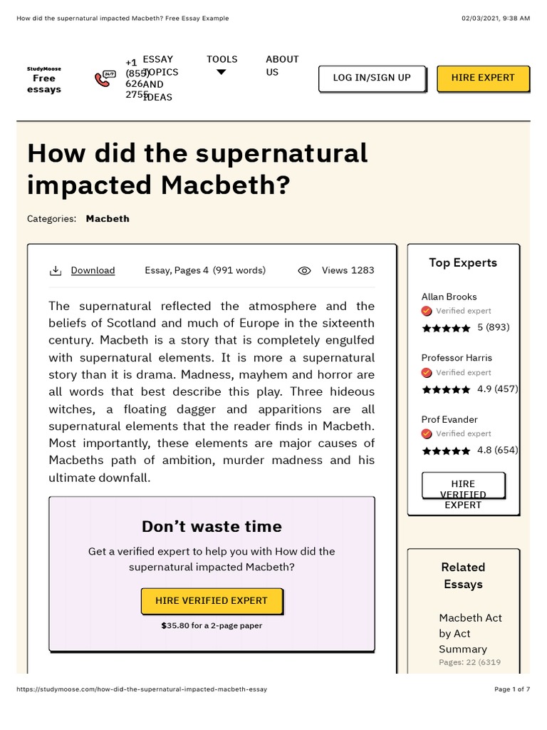 How Did The Supernatural Impacted Macbeth? Free Essay Example | PDF ...