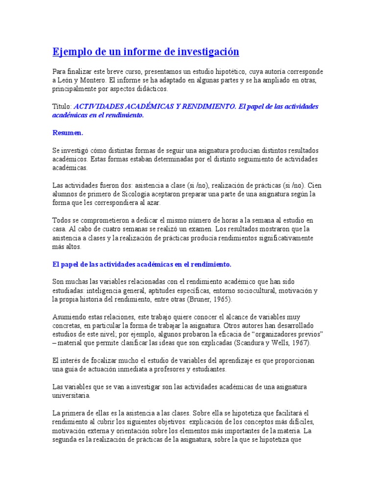 Ejemplo de Un Informe de Investigacion | PDF | Prueba (evaluación) | Experimentar