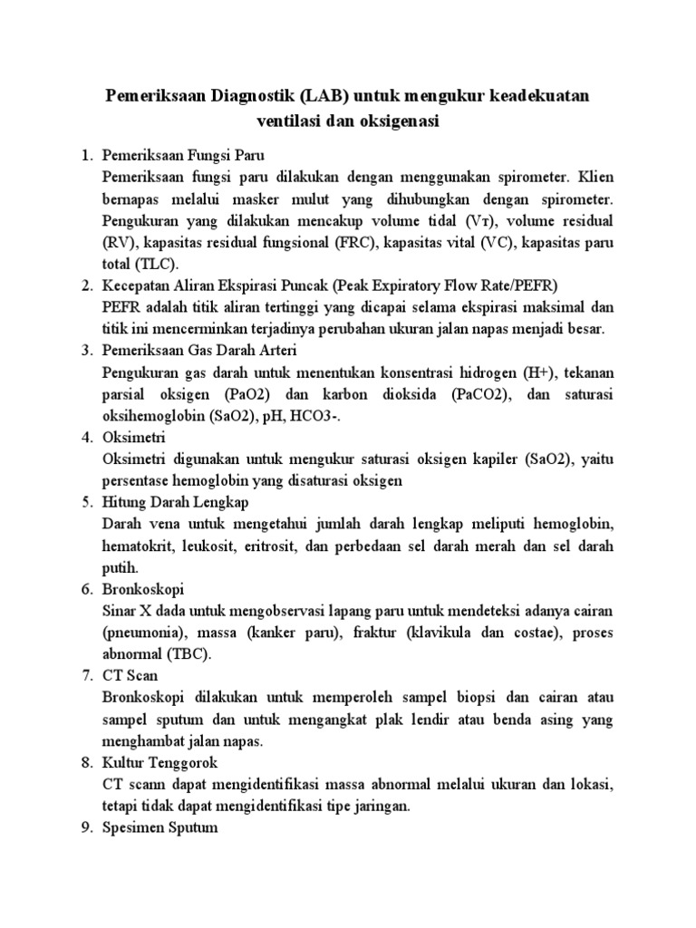 Pemeriksaan Diagnostik Oksigenasi | PDF | Pengembangan Diri | Sains ...