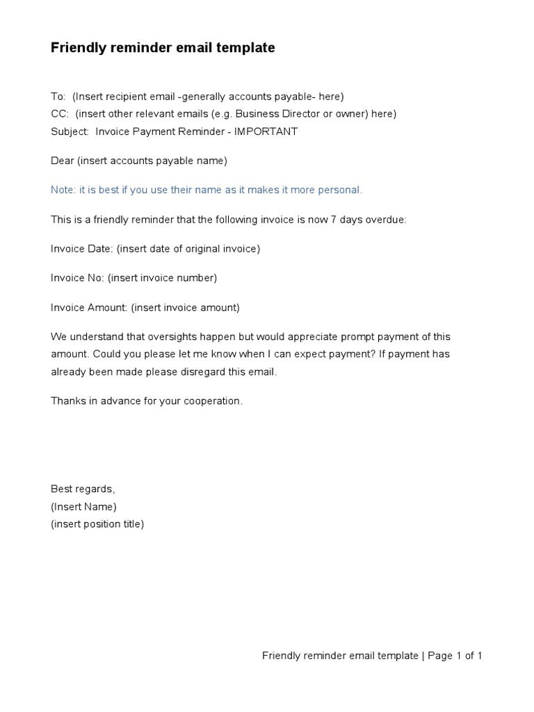 Friendly Reminder e Mail Template | PDF