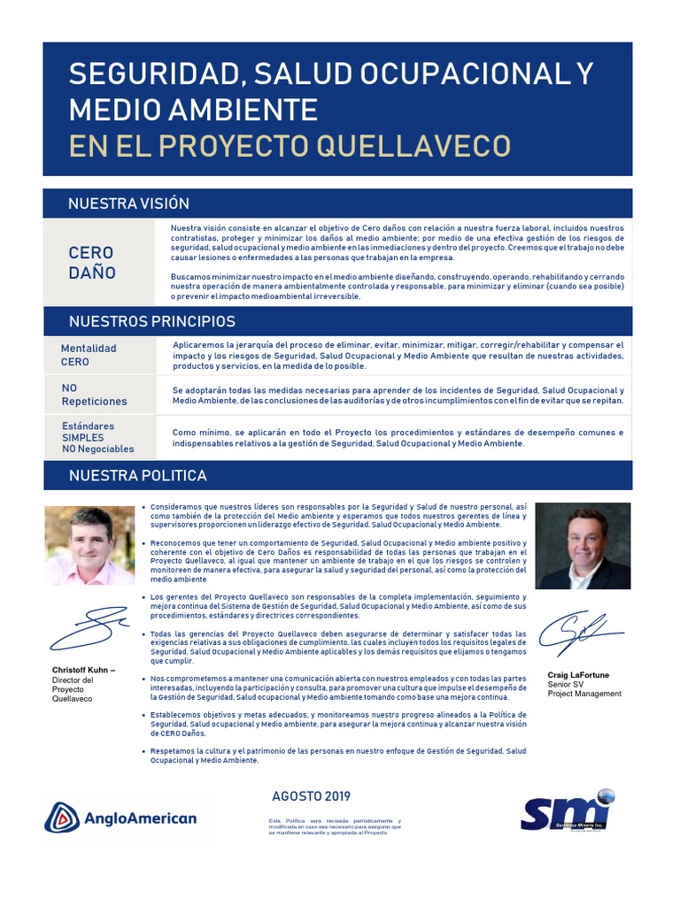 1.02 Anexo 02 - Politica HSE 2019 | PDF | Seguridad y salud ocupacional ...