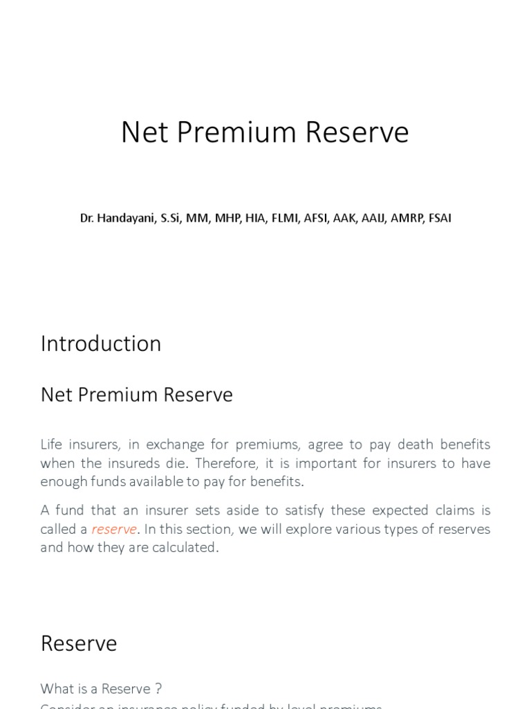 Net Premium Reserve - For Students | PDF | Insurance | Present Value