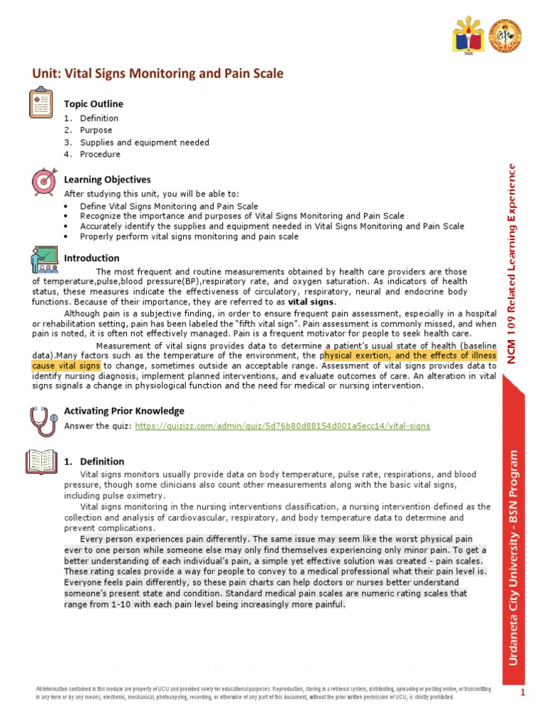 Vital Signs and Pain Scale Overview | PDF | Pulse | Pain