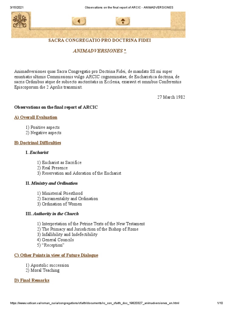 Observations On The Final Report of ARCIC - ANIMADVERSIONES | PDF ...