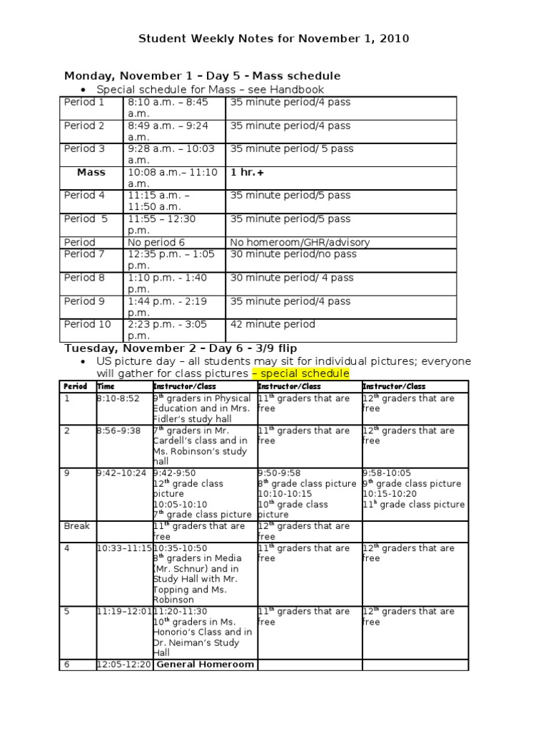 Student Weekly Notes For November 1 | PDF | Behavior Modification ...