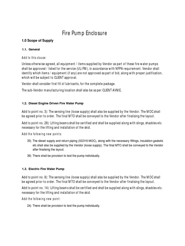 Fire Pump Specification | PDF | Pump | Pipe (Fluid Conveyance)