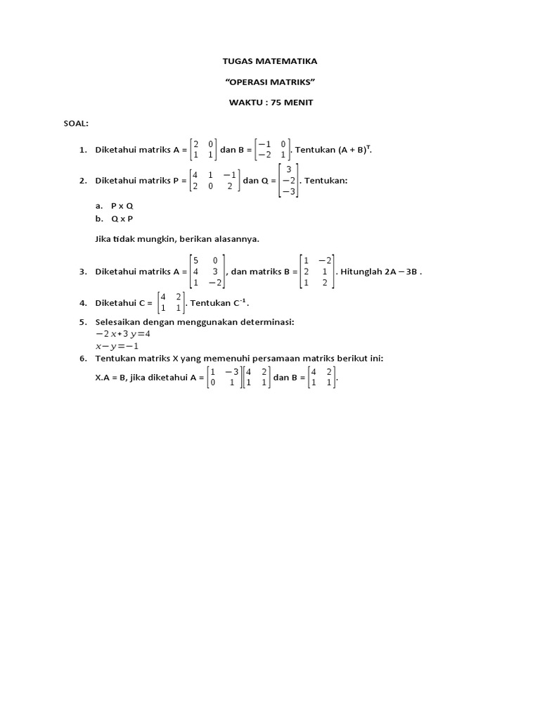 Latihan Soal Operasi Matriks | PDF