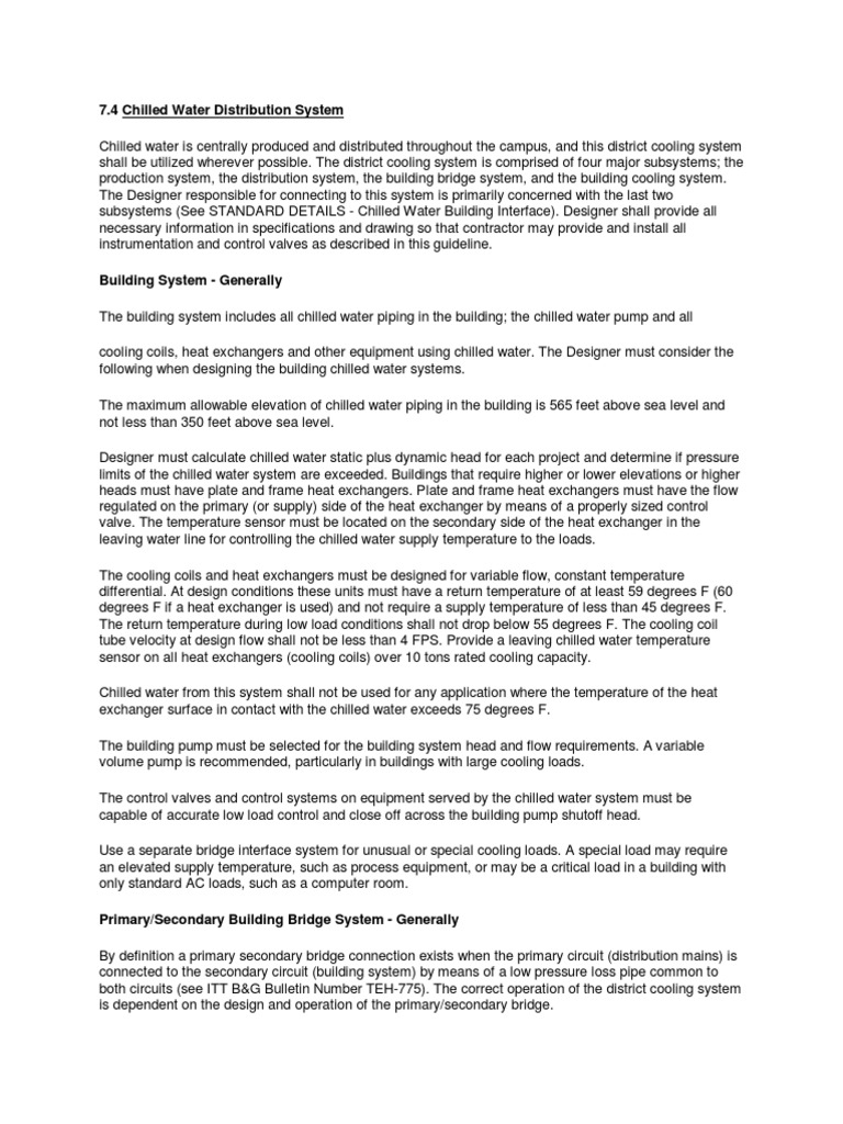 Chilled Water Distribution System | PDF | Heat Exchanger | Valve
