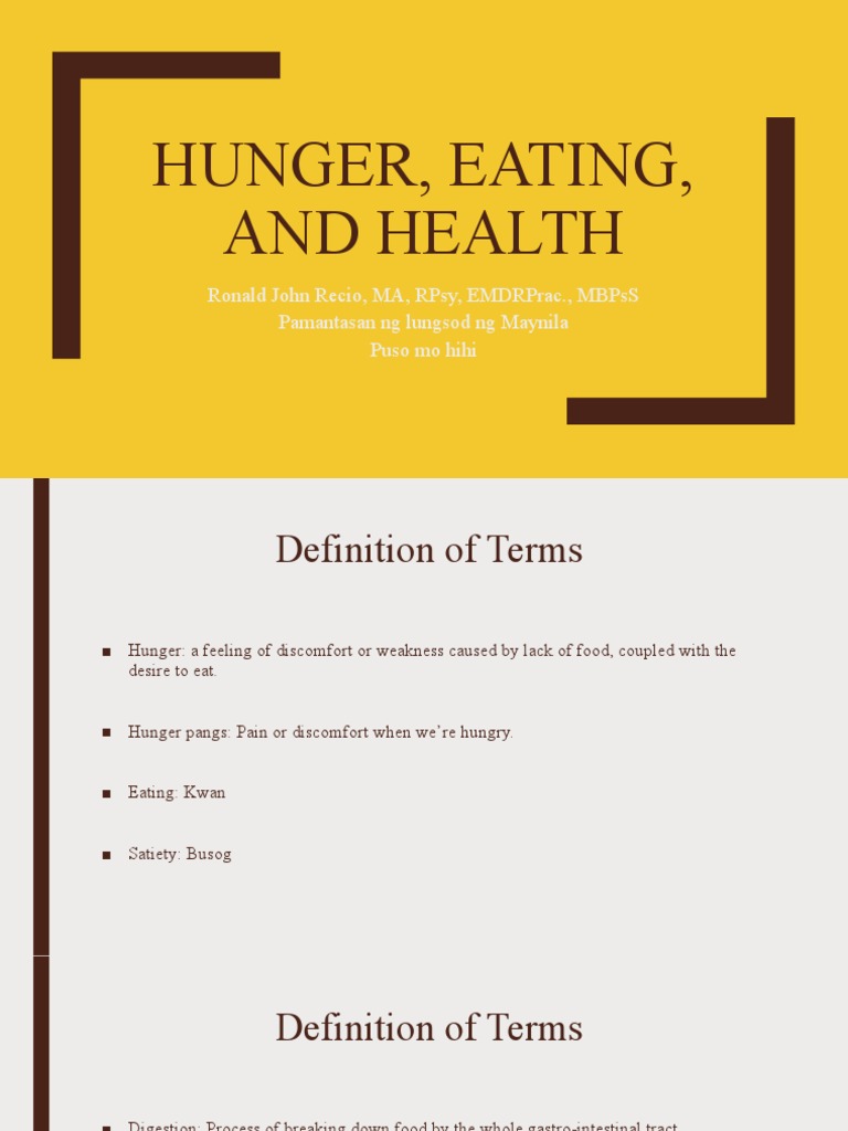 Hunger, Eating, and Health: Ronald John Recio, Ma, Rpsy, Emdrprac ...
