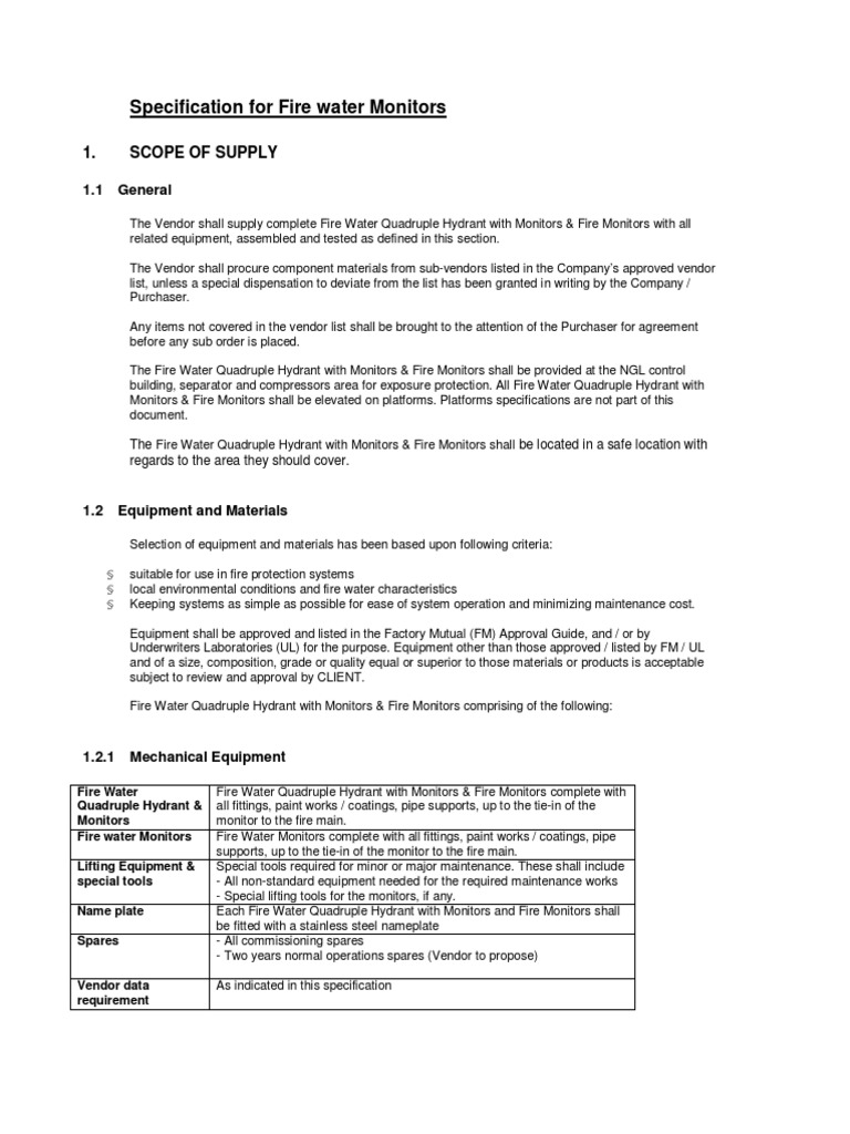 Specification For Fire Water Monitors | PDF | Specification (Technical ...