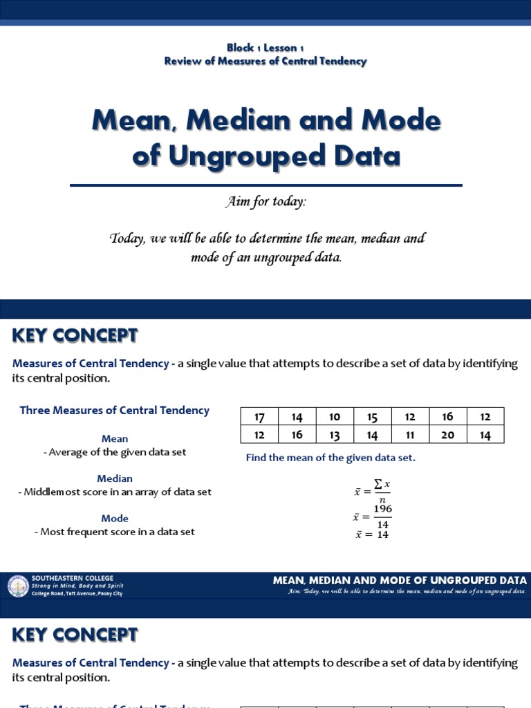 Block 1 L1. Review On Measures of Central Tendency (Ungrouped Data) 2 | PDF | Mode (Statistics ...