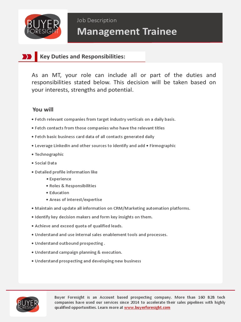 Management Trainee: Key Duties and Responsibilities | PDF | Sales ...