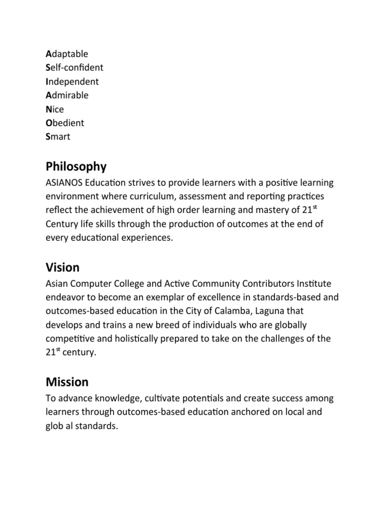 Philosophy: Adaptable Self-Confident Independent Admirable Nice ...