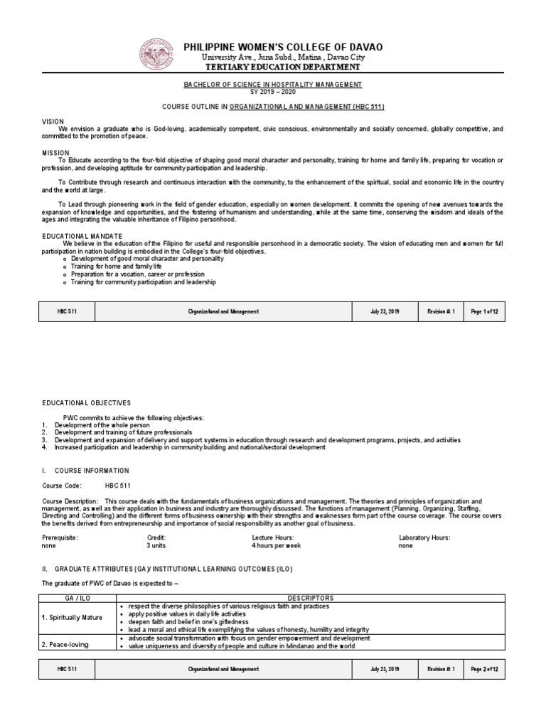 Organizational and Management Syllabus | PDF
