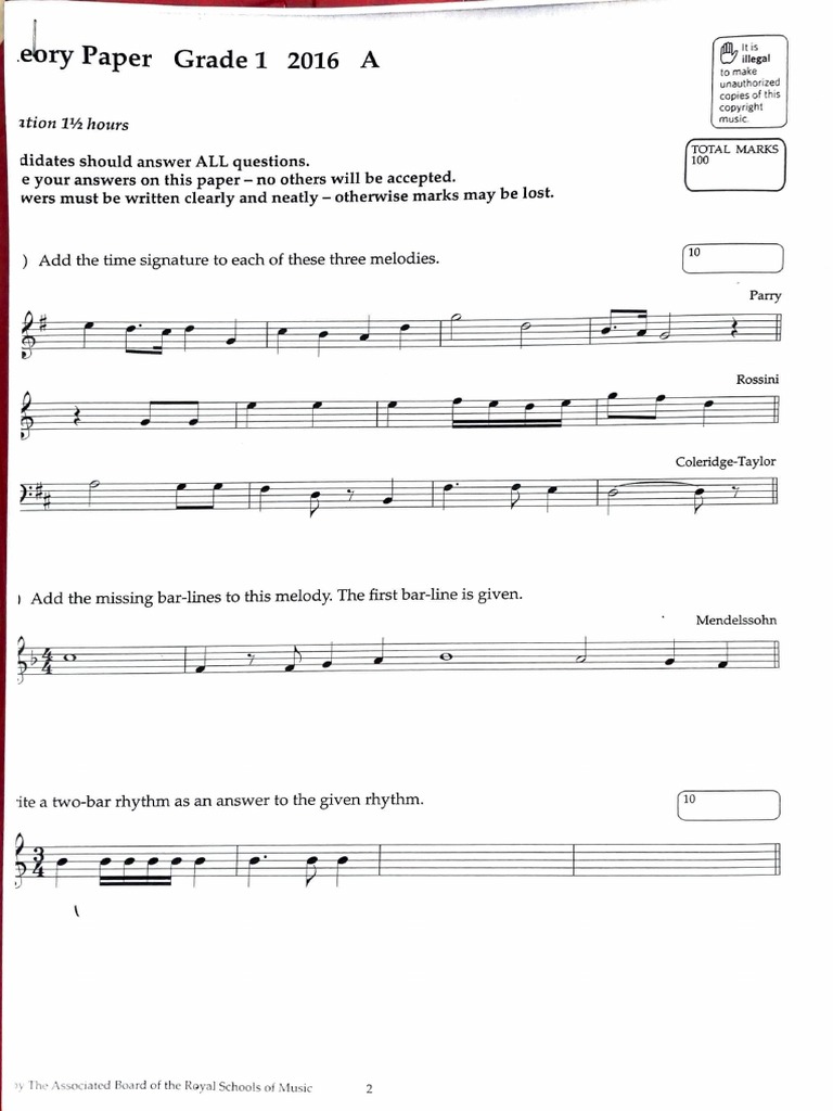ABRSM Music Theory Grade 1, 2016 A | PDF | Performing Arts | Musical ...