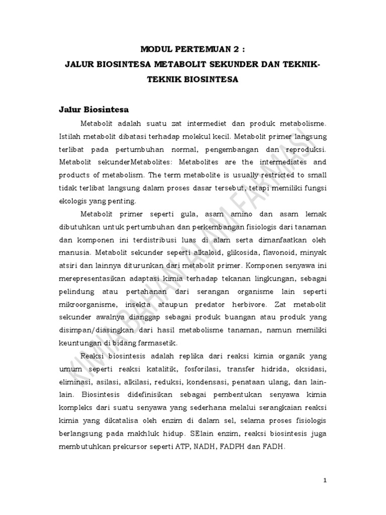 Modul 2 Jalur Dan Teknik Biosintesa | PDF | Sains & Matematika