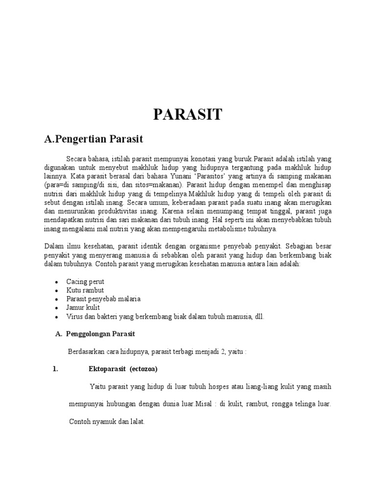 Parasit: Jenis, Morfologi, dan Dampak | PDF | Griya & Taman | Kesehatan ...