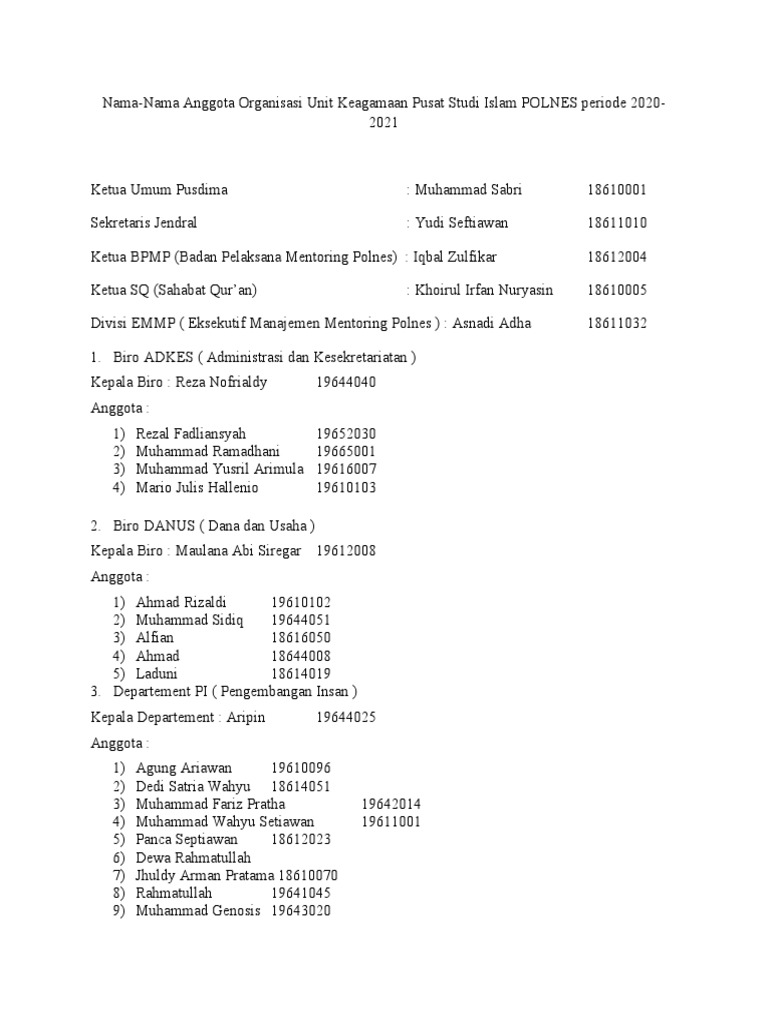 Nama2 Anggota Ikhwan PUSDIMA 2020-2021 | PDF