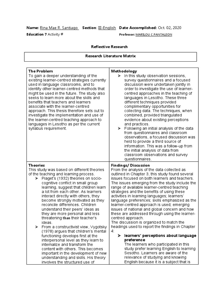 Matrix | PDF | Pedagogy | Learning