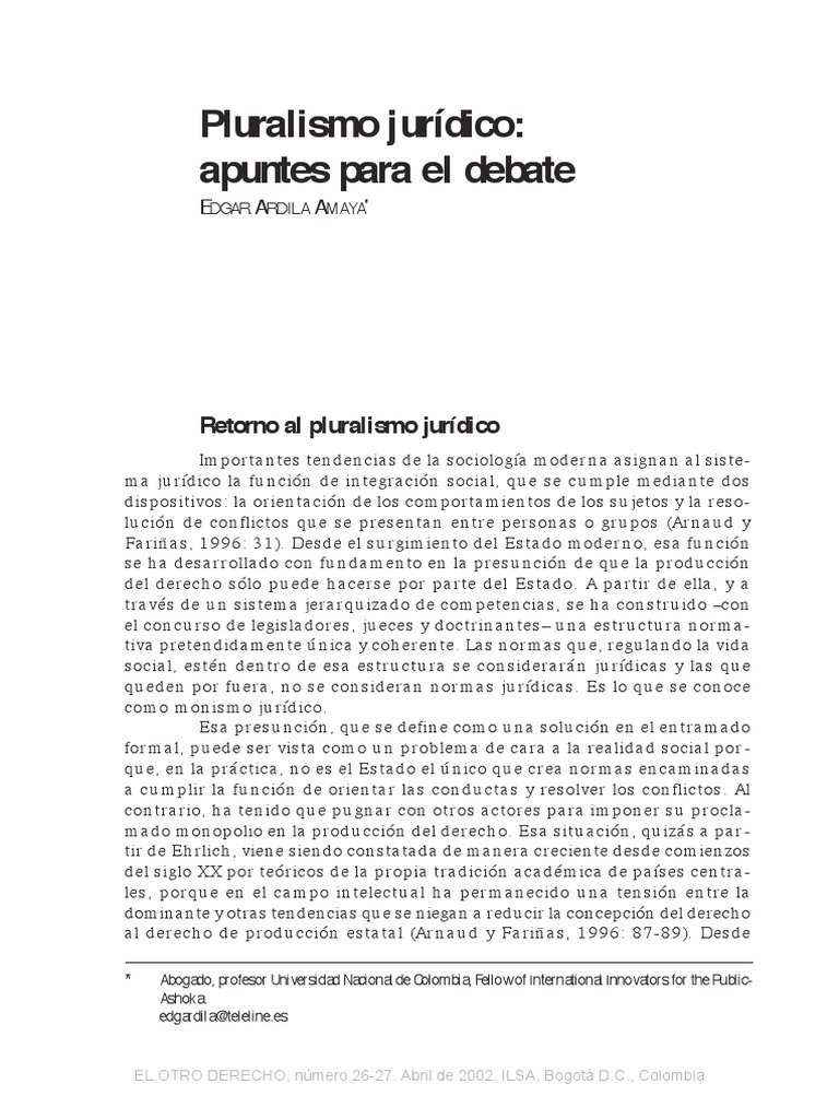Pluralismo Jurídico y Monismo Estatal | PDF | Principios éticos ...