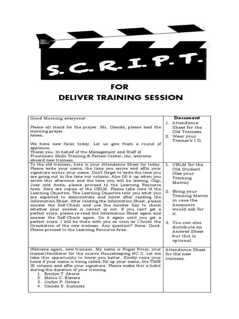 Deliver Training Session Script | PDF | Educational Technology ...