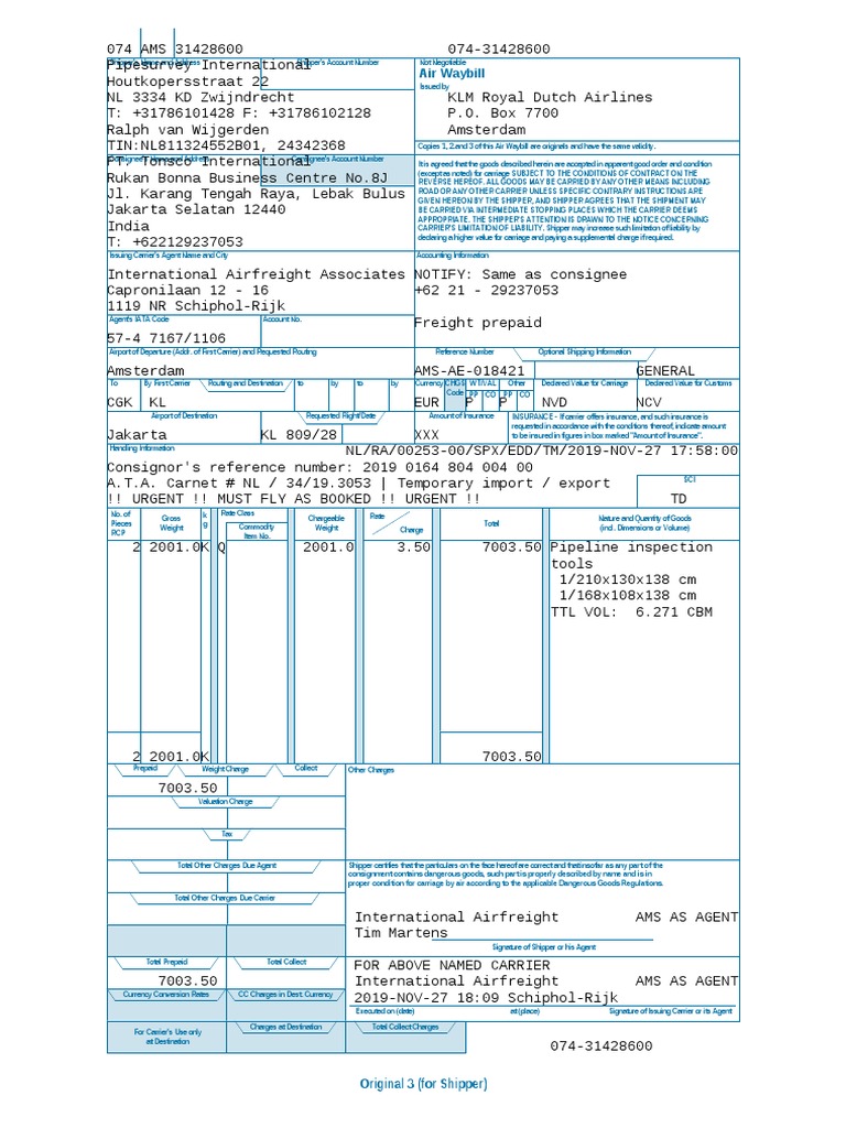 Iata Awb Shipper 074-31428600 | PDF | Cargo | Common Carrier