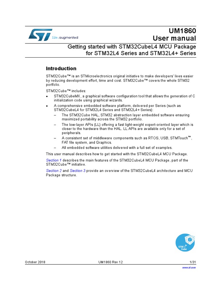 Um1860 User Manual Getting Started With Stm32cubel4 Mcu Package For Stm32l4 Series And Stm32l4