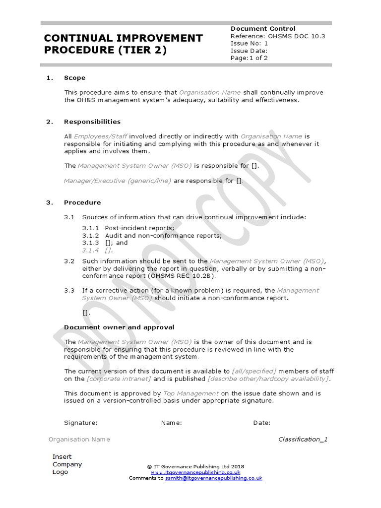 OHSMS DOC 10.3 - Continual Improvement Procedure | PDF | Business