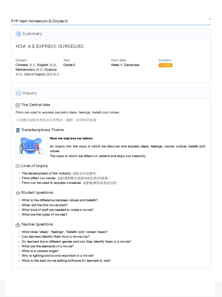 Uoi How We Express Ourselvesg6 | PDF | Chart | English As A Second Or ...