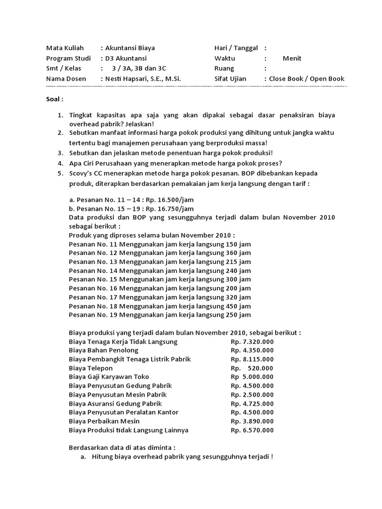 Soal UAS Akuntansi Biaya | PDF