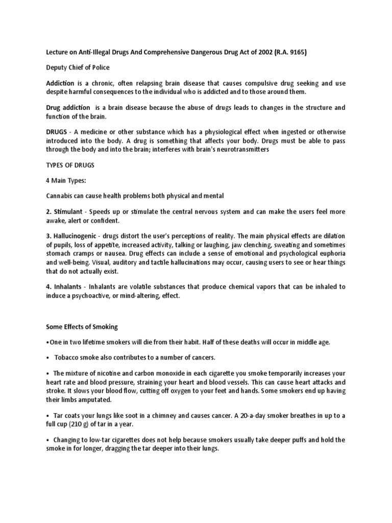 Lecture On Anti-Illegal Drugs | Download Free PDF | Drugs | Smoking