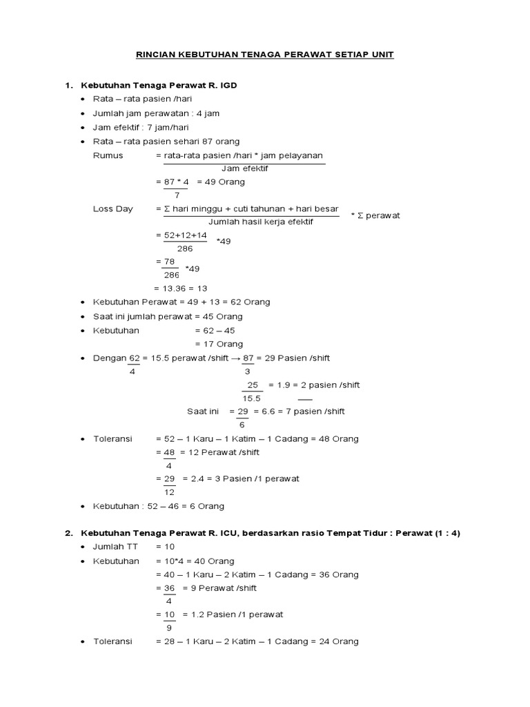 Kebutuhan Tenaga Perawat per Unit | PDF