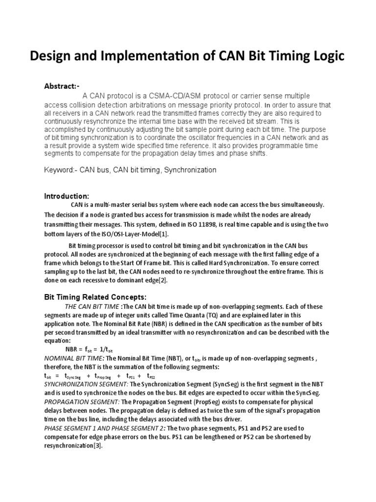 Design and Implementation of CAN Bit Timing Logic | PDF | Network Protocols | Computing