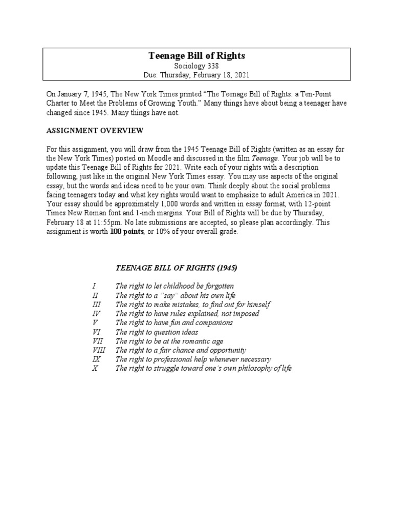 SO338 Teenage Bill of Rights | PDF