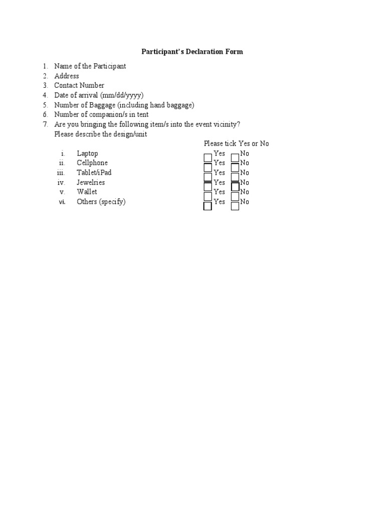 Participants Declaration Form | PDF