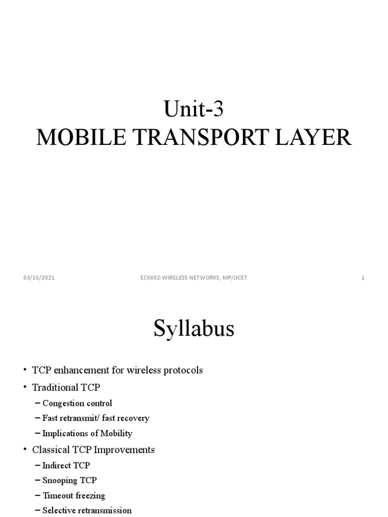 Unit-3 Mobile Transport Layer | PDF | Network Congestion | Transmission ...