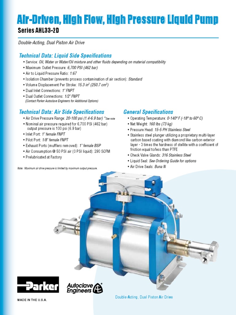 Air-Driven, High Flow, High Pressure Liquid Pump: Series AHL33-2D | PDF ...