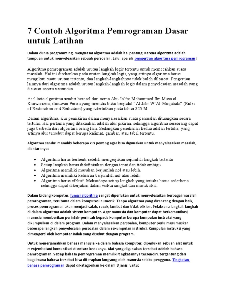 7 Contoh Algoritma Pemrograman Dasar Untuk Latihan | PDF