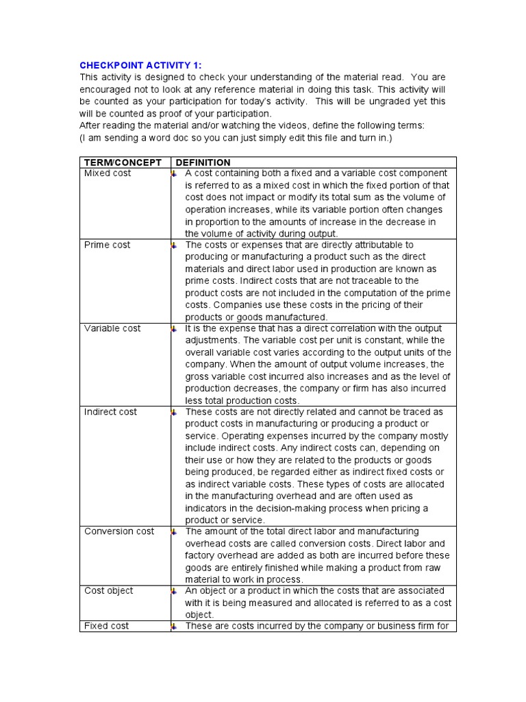 Checkpoint Activity 1:: Term/Concept | PDF | Cost | Business Economics