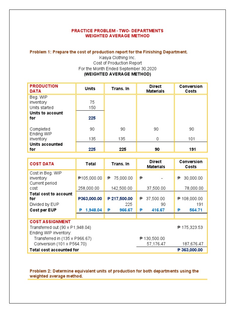 Practice Problem-Two-Departments-Weighted Average Method | PDF ...