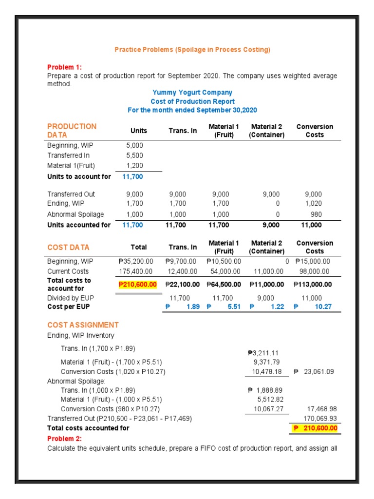 Practice Problems (Spoilage in Process Costing) | PDF | Inventory | Industries