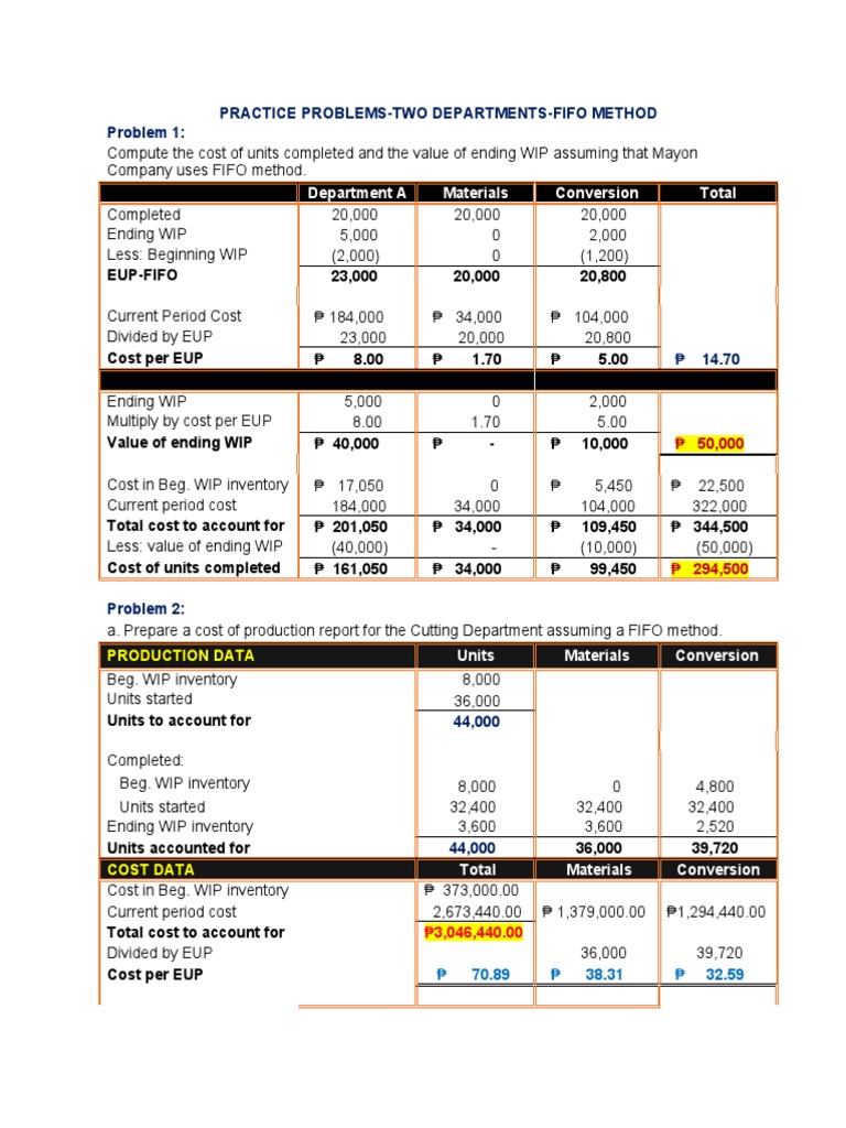 FIFO Costing Practice Problems | PDF | Inventory | Service Industries