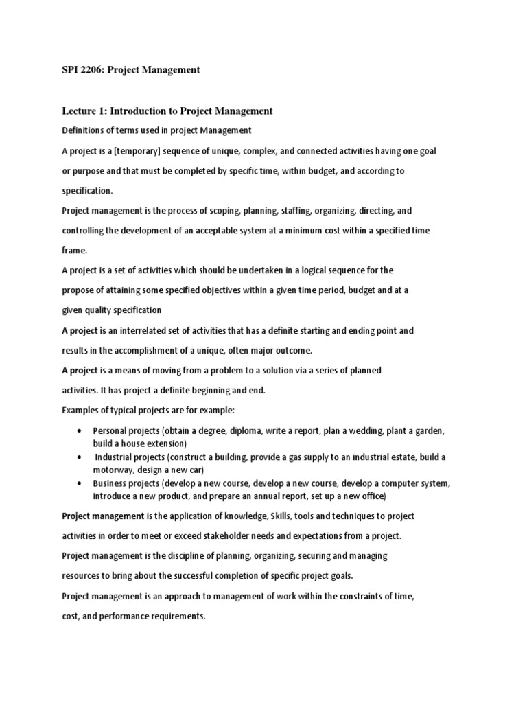 Project MGT Notes | PDF | Project Management | Risk